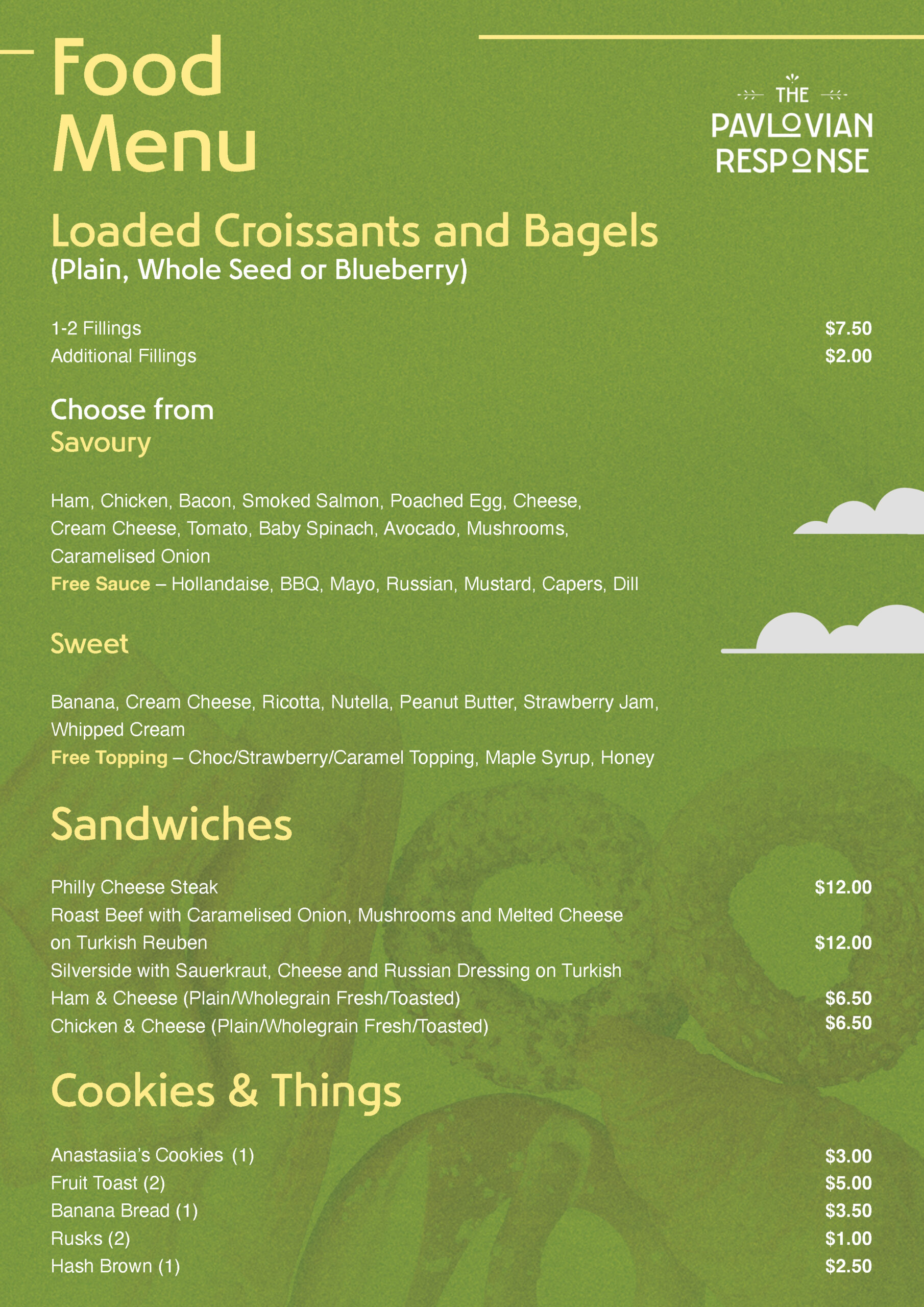 Food Menu - Pavlovian Response Cafe in Brisbane Food Menu - Pavlovian Response Cafe in Brisbane